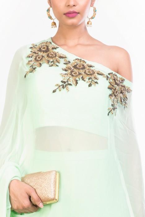 One Shoulder Cape With Palazzo – Bollywood Wardrobe
