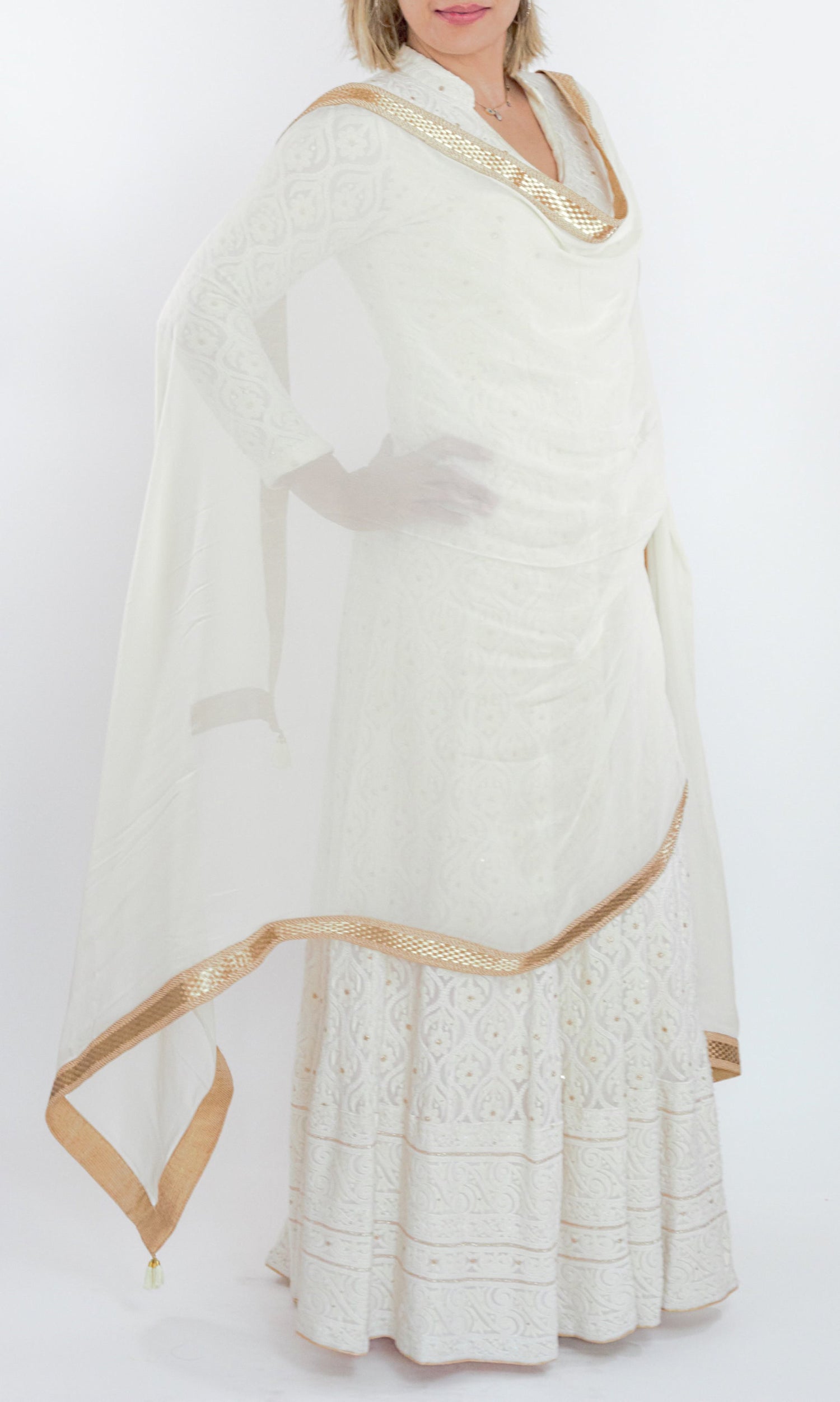 Cream Color Lakhnavi Chikankari Anarkali Suit Set – Bollywood Wardrobe