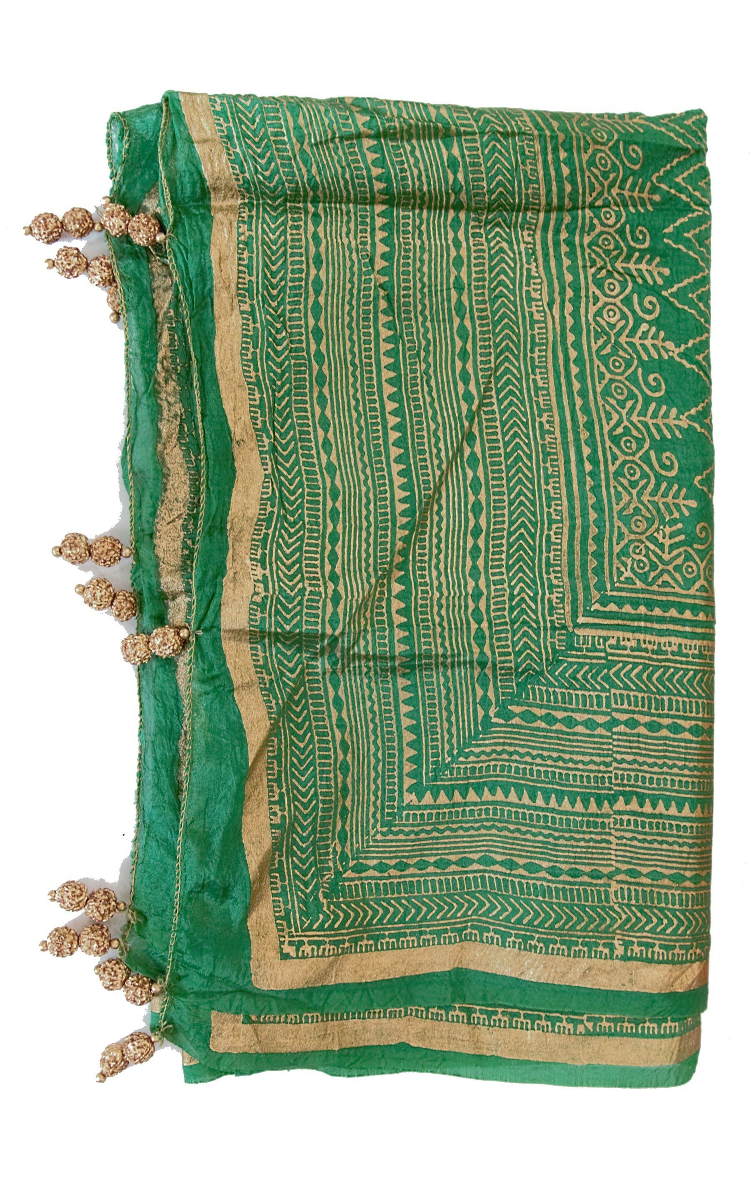 Green Color Dupatta With Golden Pattern – Bollywood Wardrobe